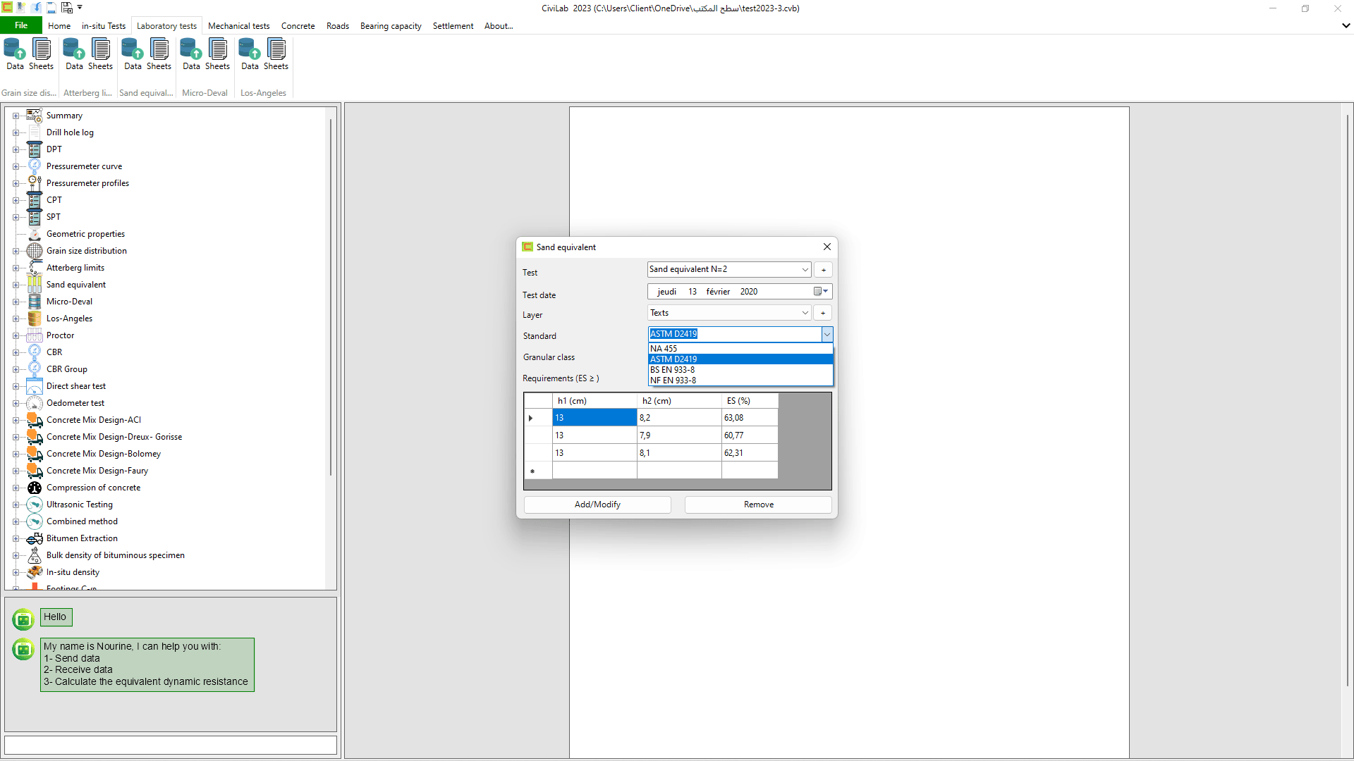 CiviLab: Soil software | Sand equivalent test